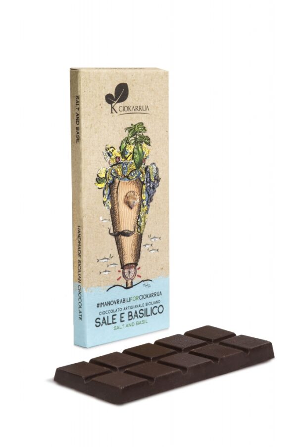Cioccolato di Modica CioKarrua- " I Manovrabili" SALE E BASILICO - 50g.